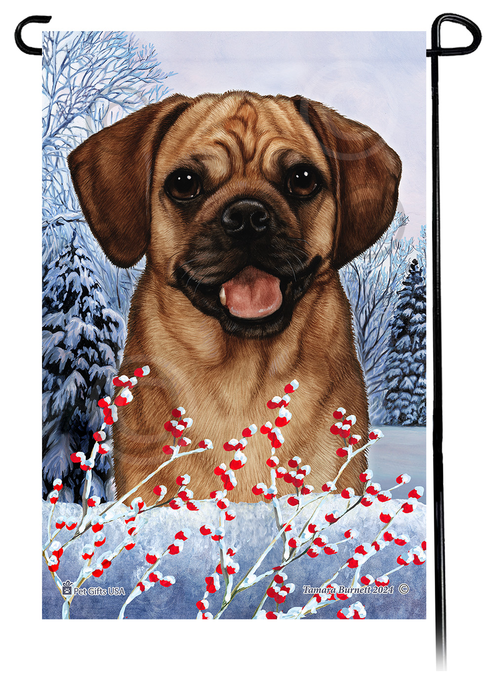 Puggle (Fawn) - Winterberries Garden Flag | Pet Gifts USA