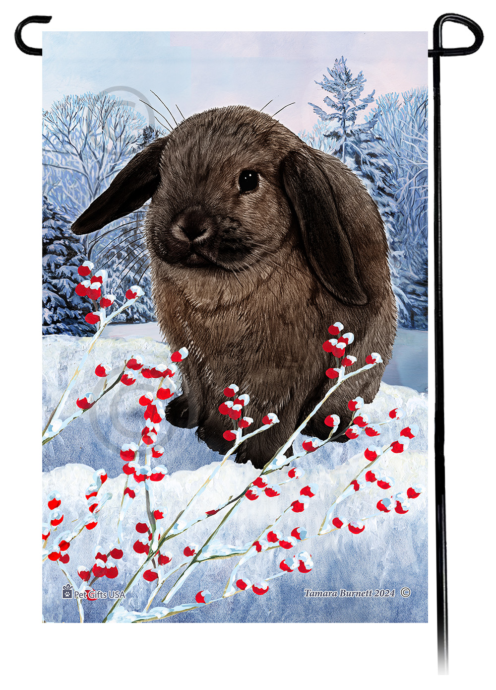 Mini Lop Rabbit (Sable) - Winterberries Garden Flag | Pet Gifts USA