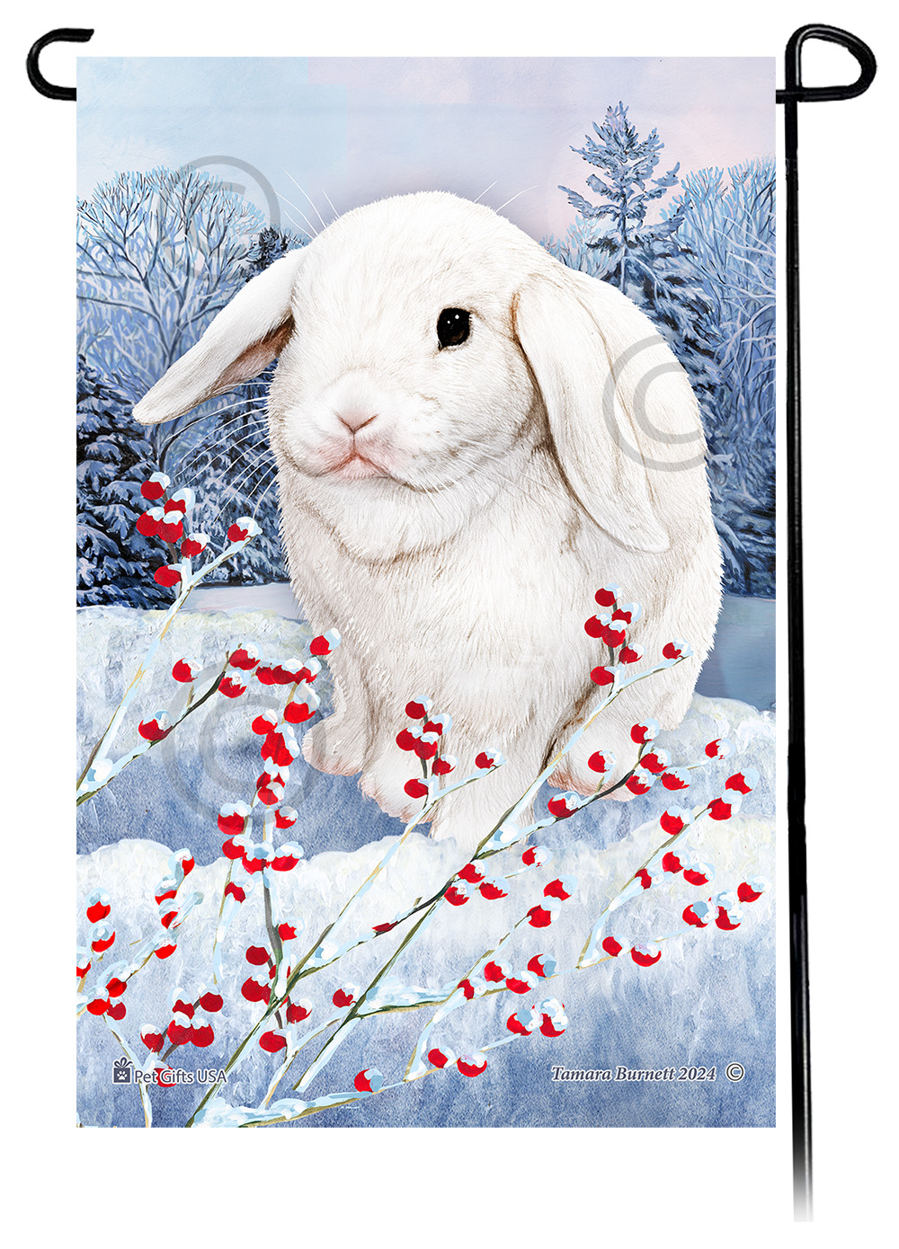 Mini Lop Rabbit (White) - Winterberries Garden Flag | Pet Gifts USA