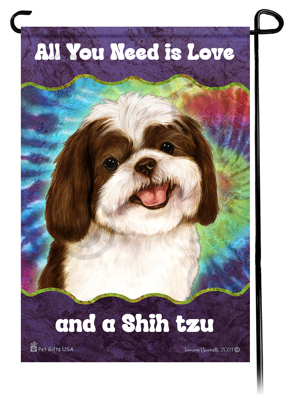 Shih Tzu Chocolate and White Woofstock Garden Flag | Pet Gifts USA