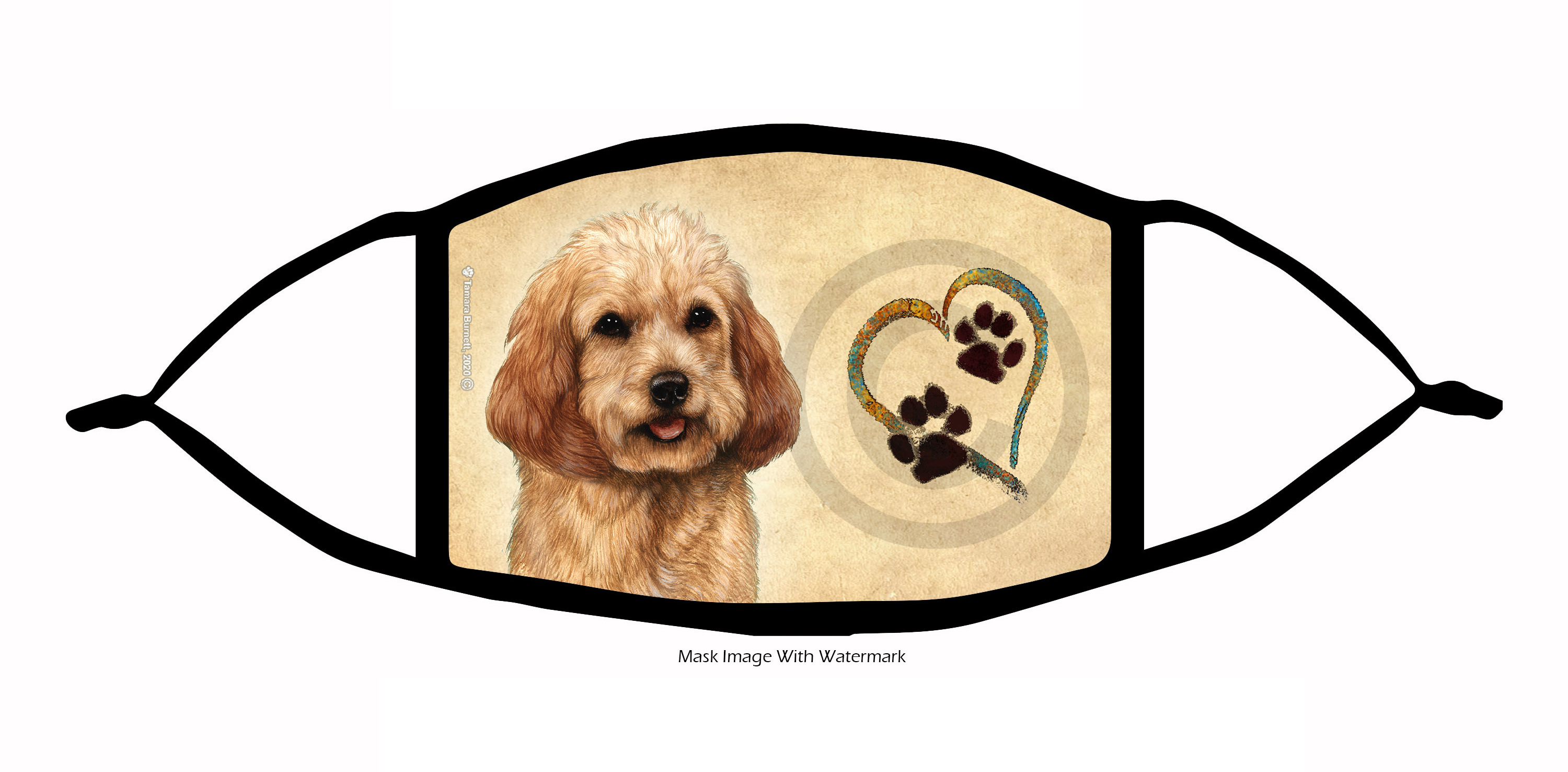 Cockapoo (Blonde) Paws On My Heart Cloth Face Mask | Pet Gifts USA