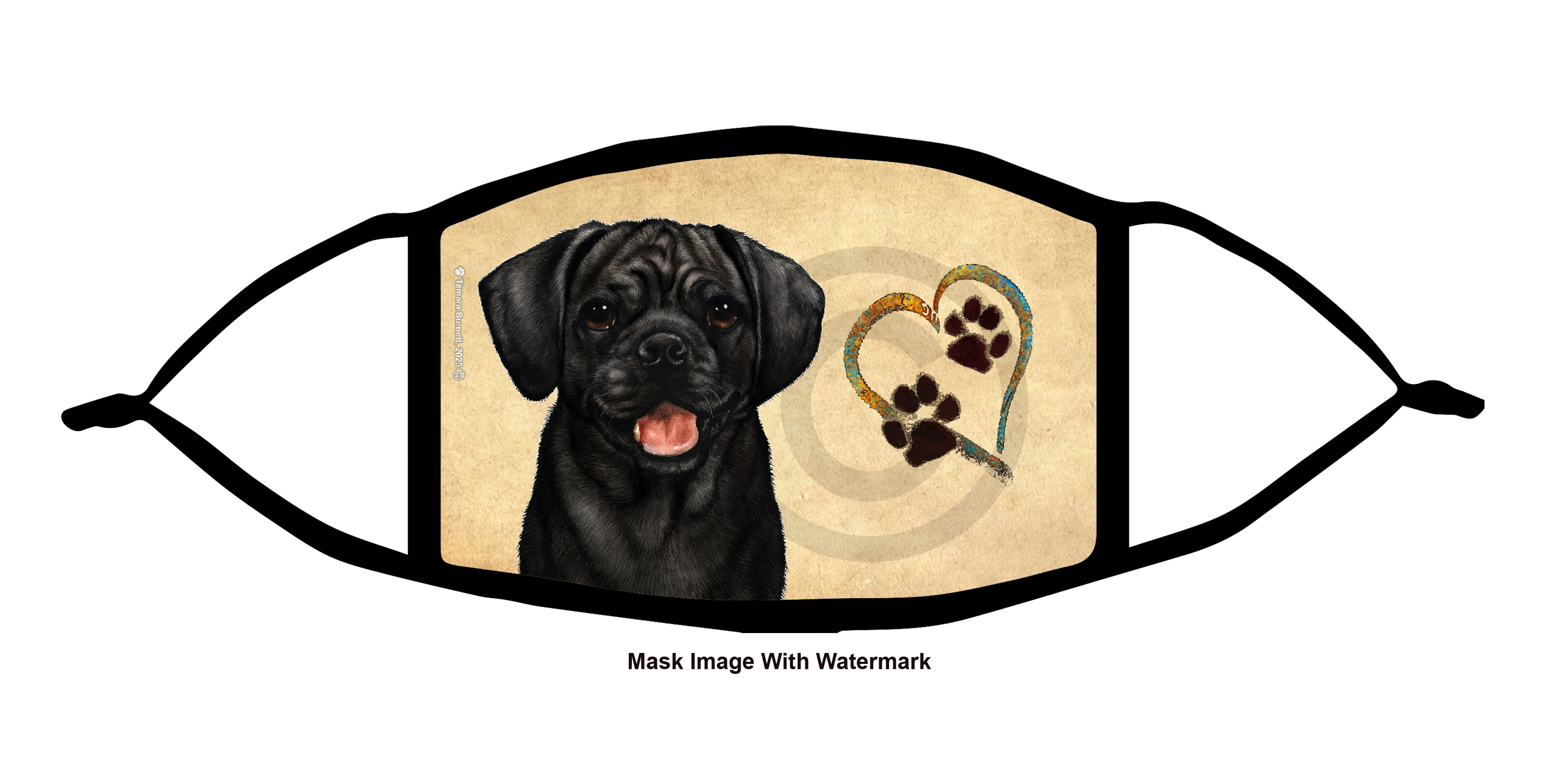Puggle (Black) Paws On My Heart Cloth Face Mask | Pet Gifts USA