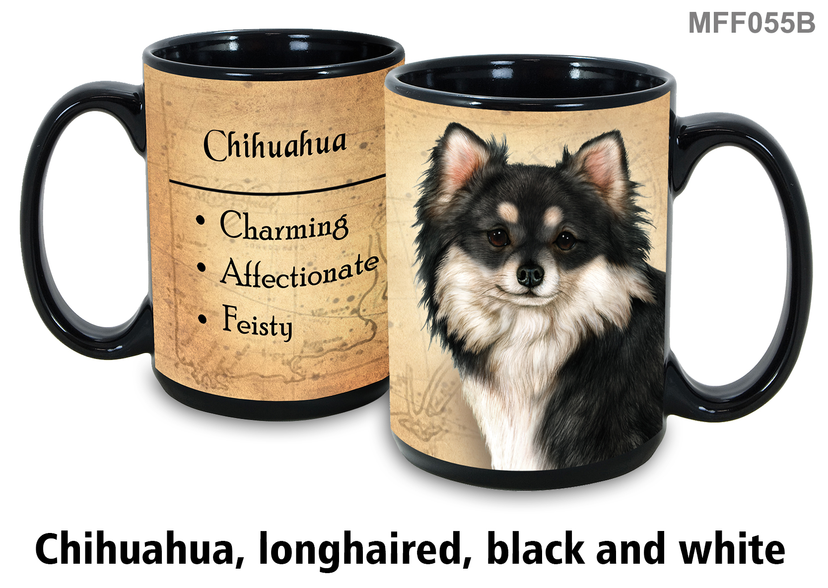 Chihuahua Long Haired Black and White - My Faithful Friends Mug 15 oz ...