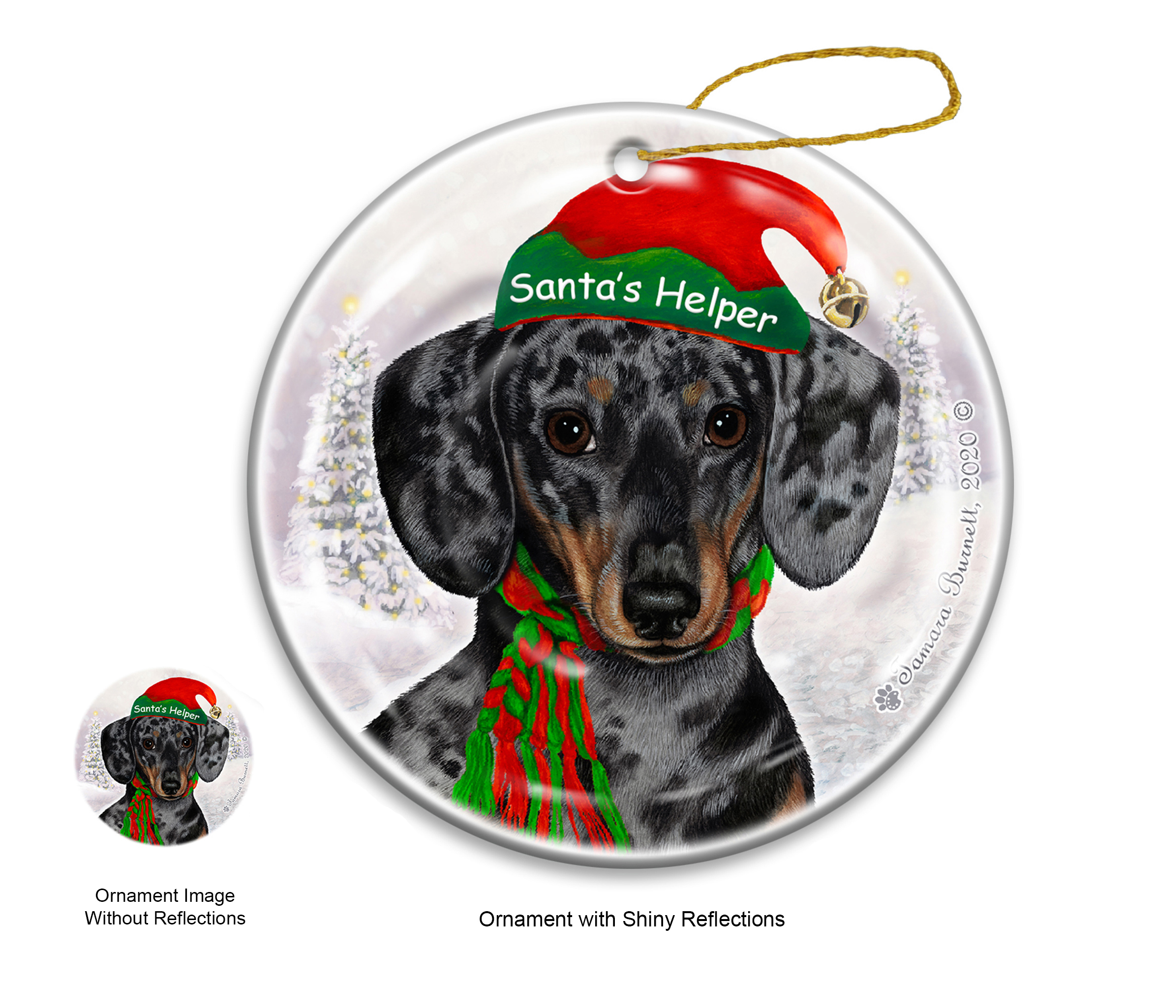 Dachshund SH Dap Light Black and Tan - Santa's Helper Ornament | Pet ...