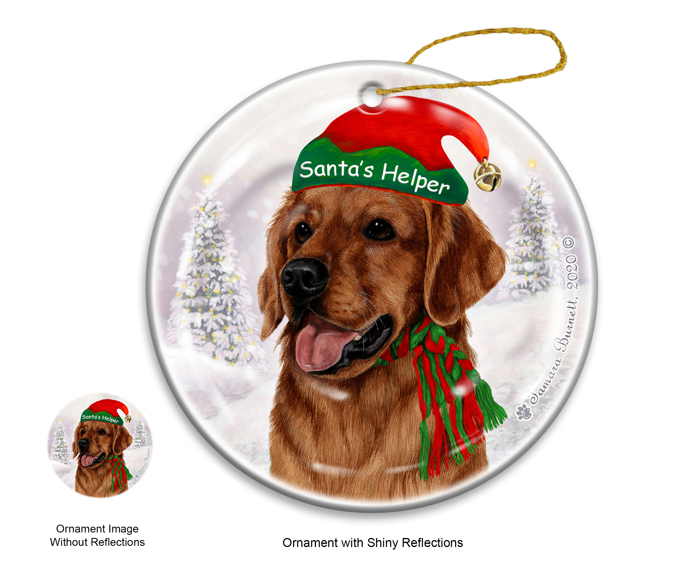 Golden Retriever Red - Santa's Helper Ornament | Pet Gifts USA