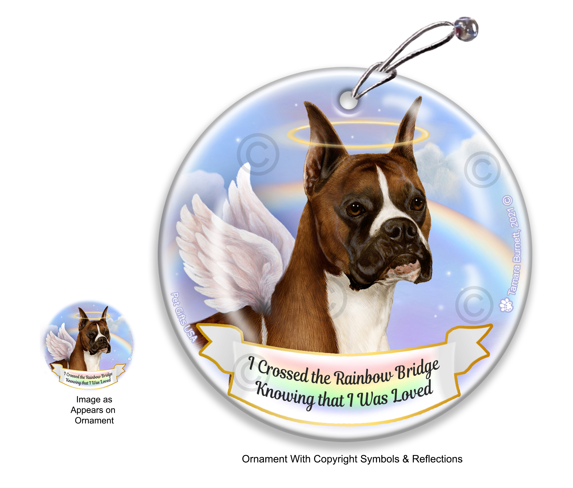 Boxer Fawn Cropped Rainbow Bridge Memorial Ornament | Pet Gifts USA
