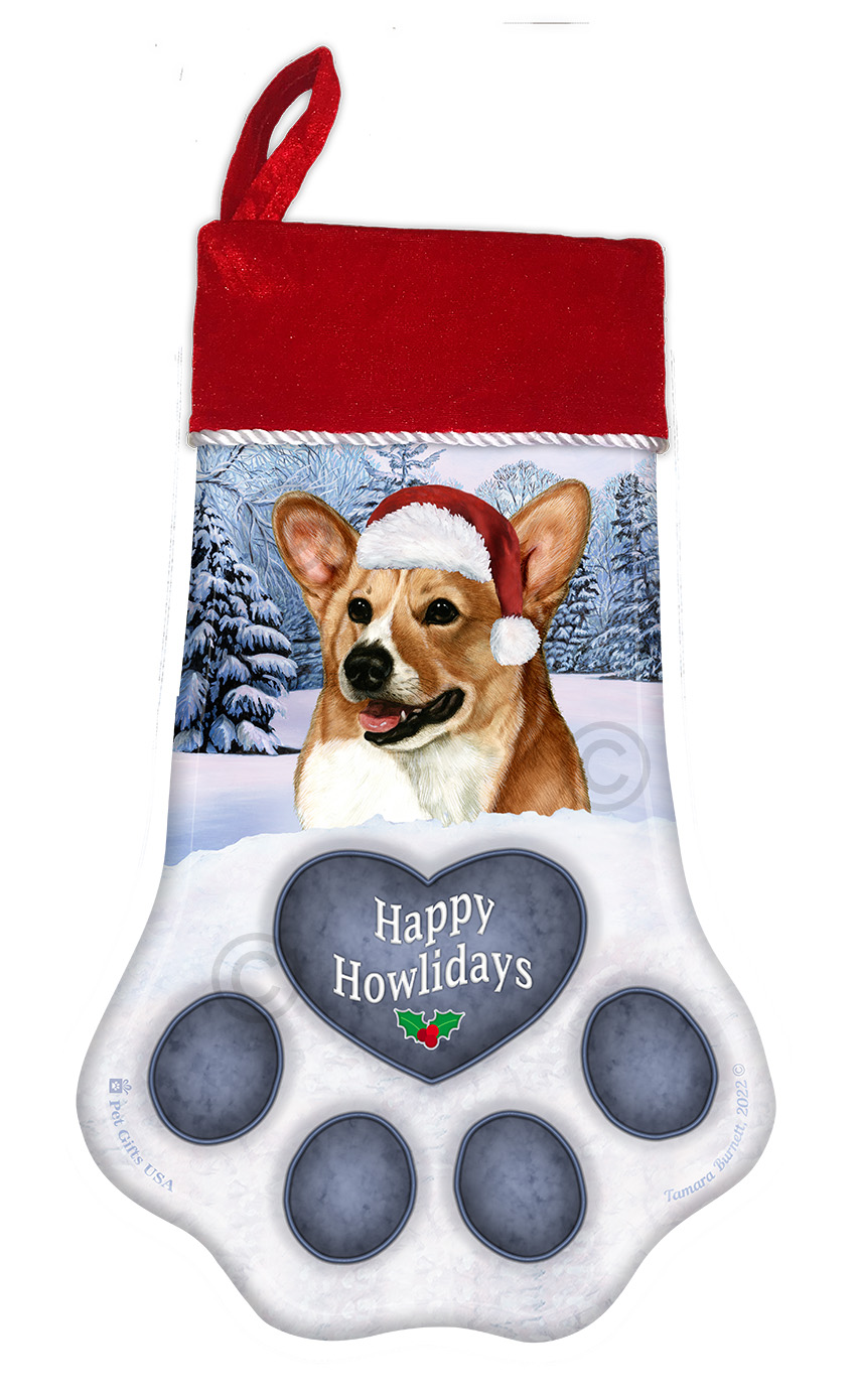 Corgi Pembroke Tan and White Holiday Stocking - | Arks-N-Barks