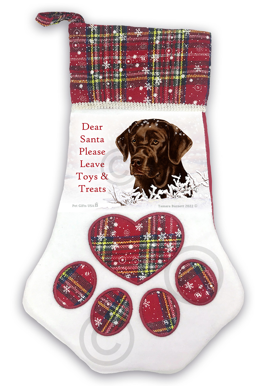 Labrador Retriever English Chocolate Plaid Holiday Stocking | Pet Gifts USA