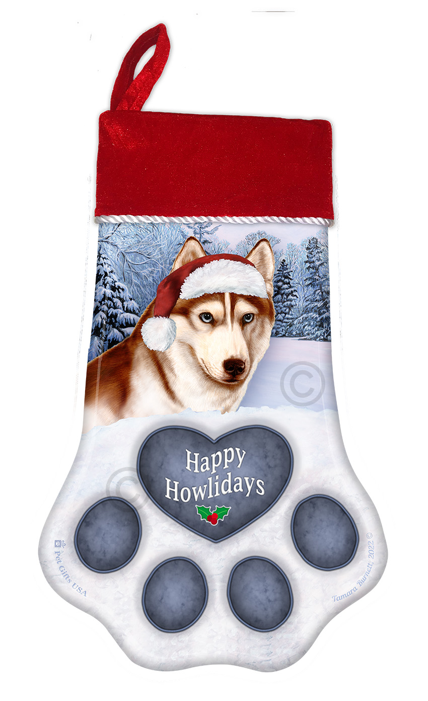 Siberian Red and White Blue Eye Holiday Stocking | Pet Gifts USA