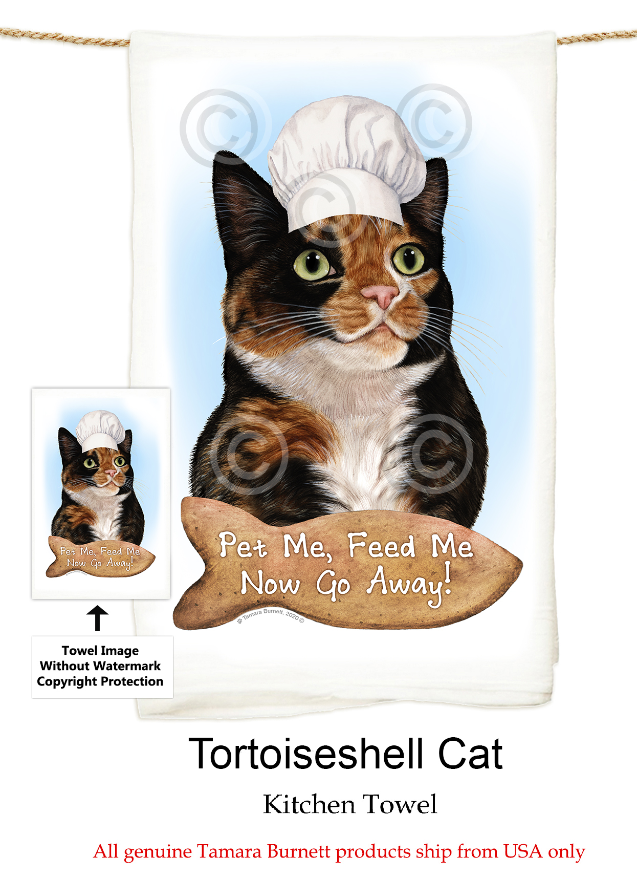 Tuxedo Blue Cream Tortiseshell Cat - Flour Sack Towel | Pet Gifts USA