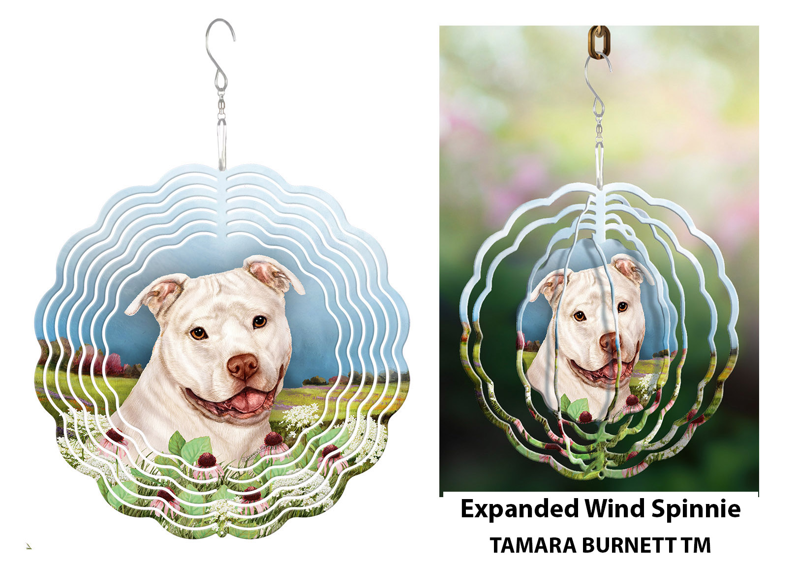 Pit Bull White Uncropped - Wind Spinner | Pet Gifts USA